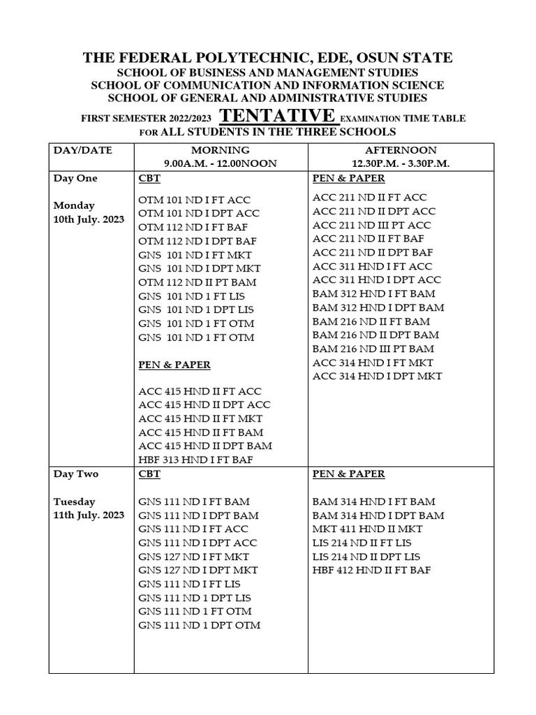 Joint SBMS, Scif, Sgas First Semester 2022-2023 Tentative Time Table | PDF Joint SBMS, Scif, Sgas First Semester 2022-2023 Tentative Time Table | PDF