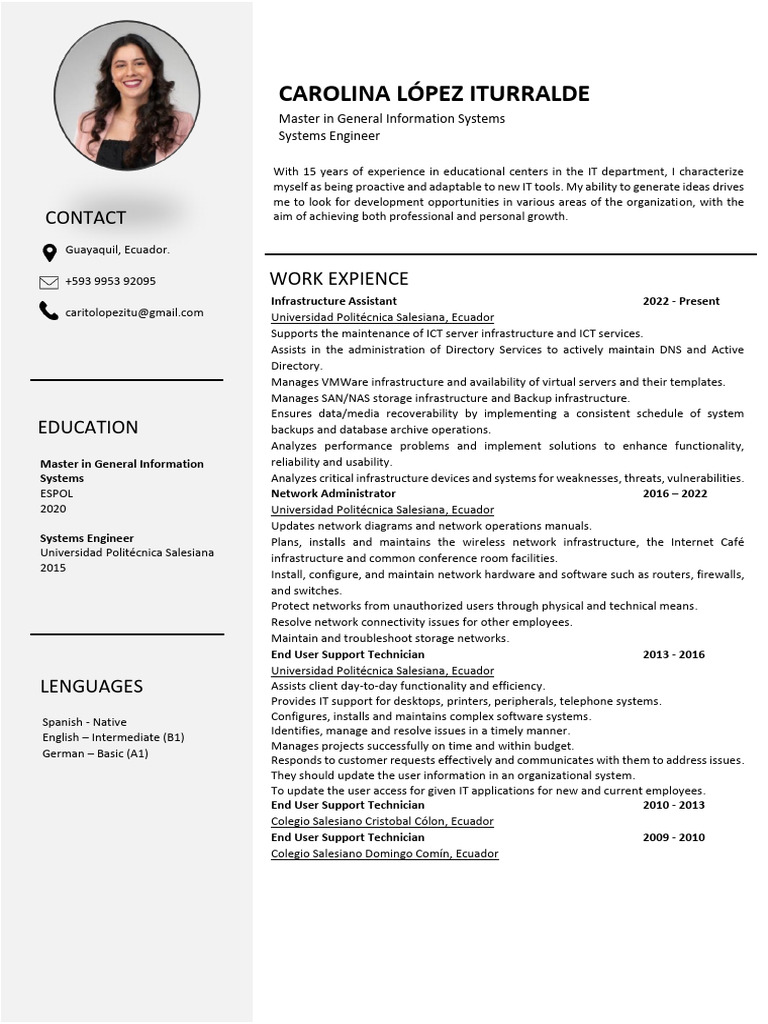 CV Carolina Lopez Eng | PDF | Computer Network | Cisco Certifications