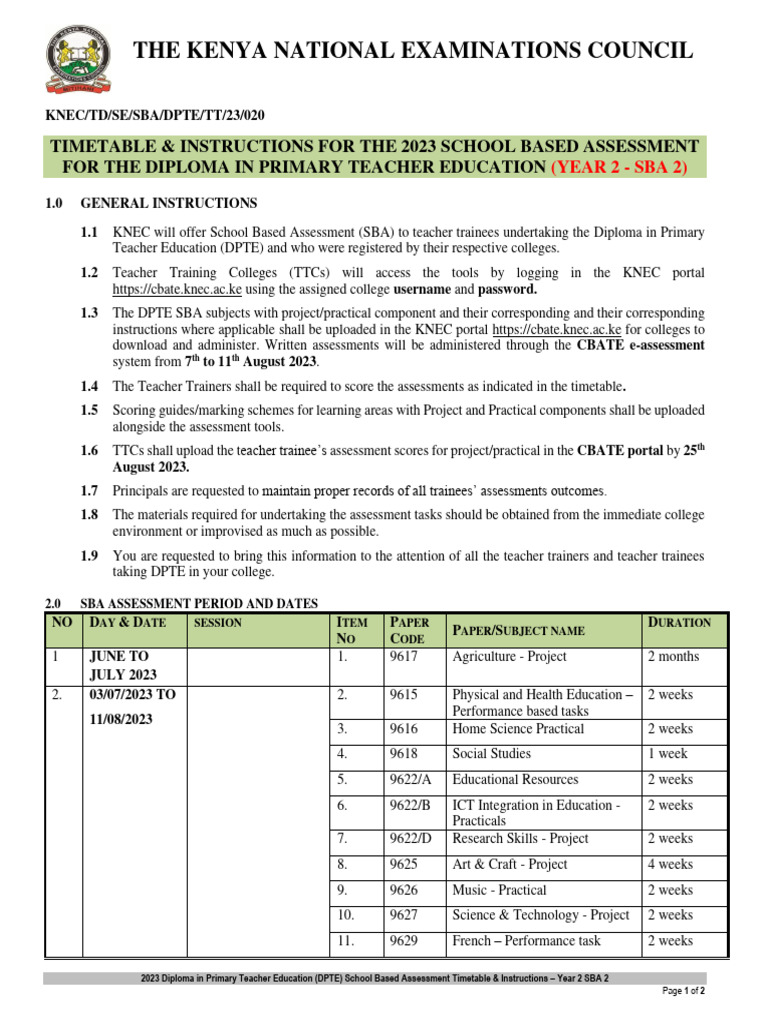 Year 2 SBA 2023 DPTE TIMETABLE | PDF | Teachers | Cognition