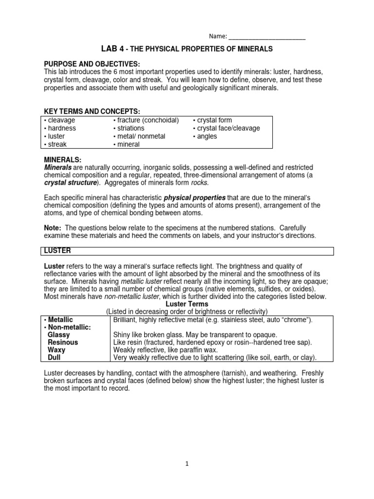 Mineral Identification Lab Techniques | PDF | Minerals | Fracture
