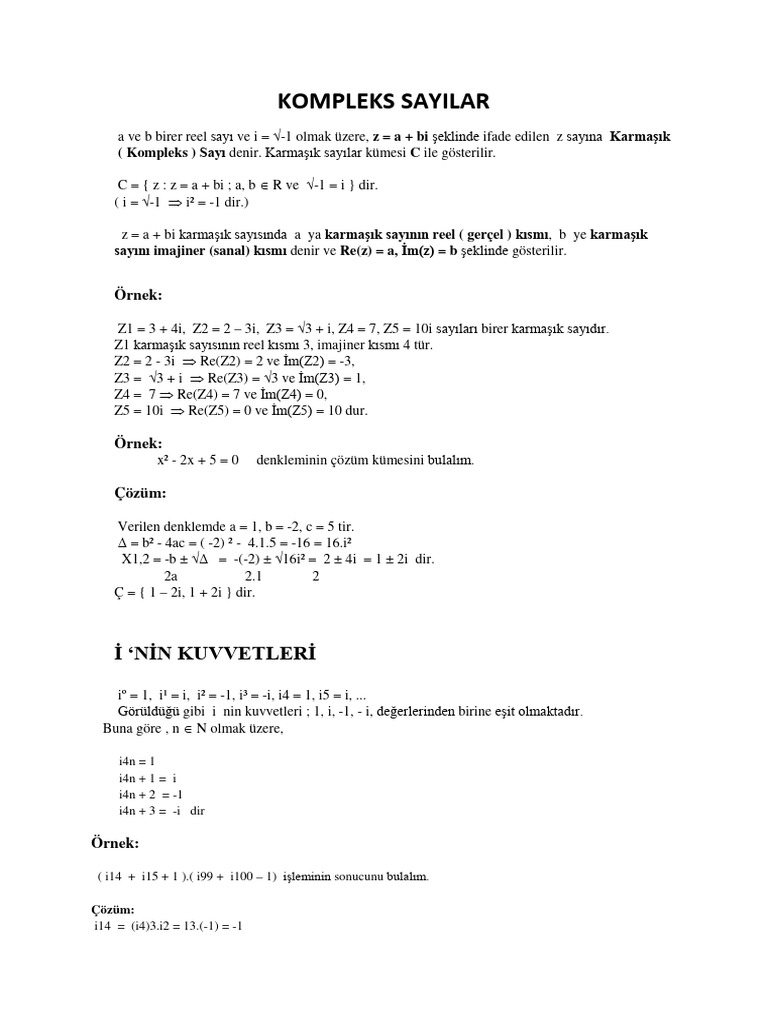 MAT2 - 1. Karmaşık Sayılar | PDF