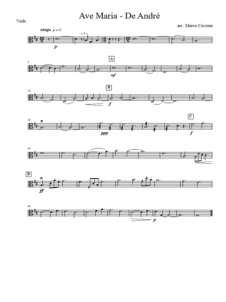 Ave Maria - De Andrè - viole | PDF