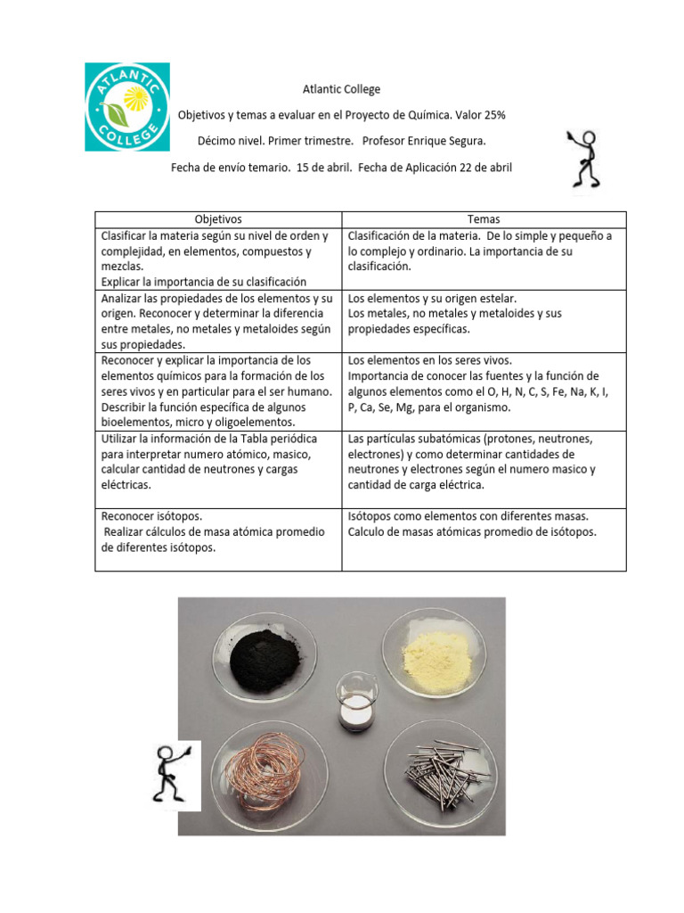 Quimica-Temas y Objetivos de Proyecto DECIMO. | PDF