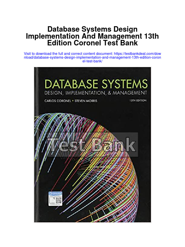 Database Systems Design Implementation And Management 13th Edition Coronel Test Bank Pdf