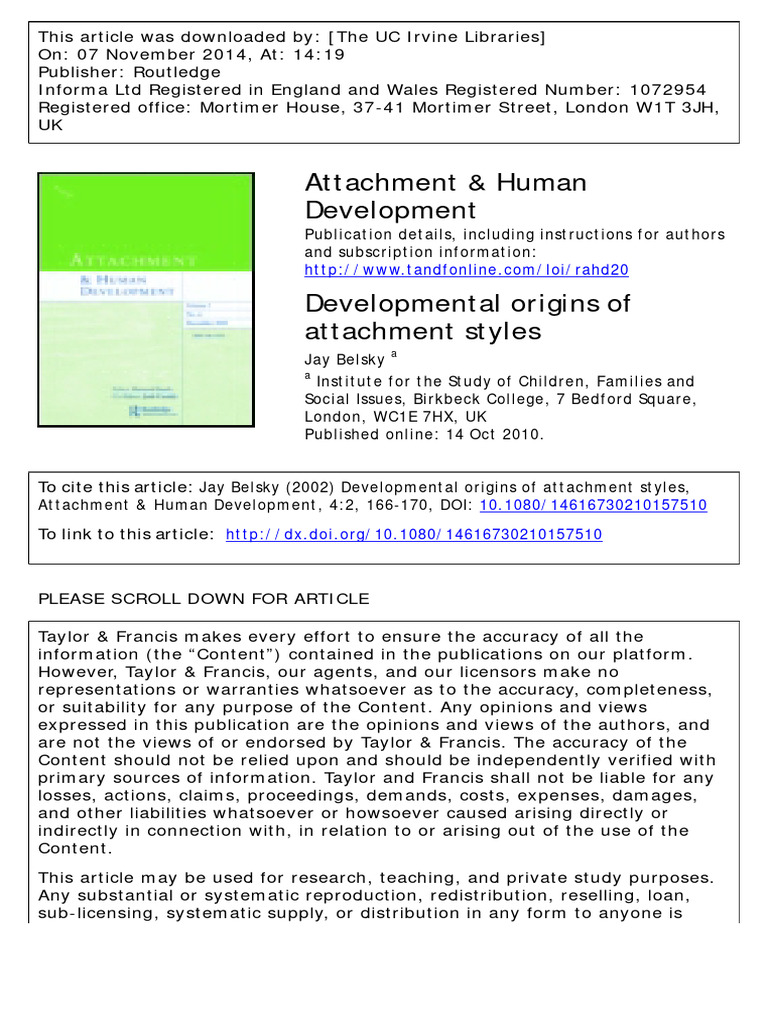 Developmental Origins of | PDF | Attachment Theory | Affect (Psychology)