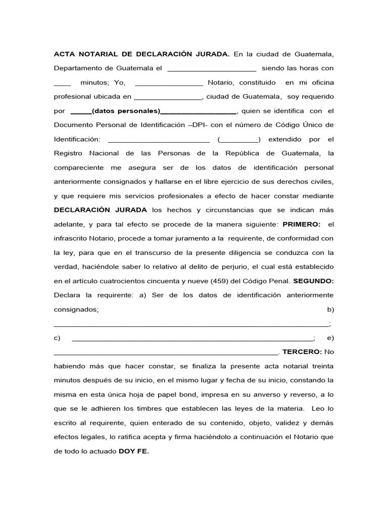 Ejemplo de Acta de Declaración Jurada | PDF | Ciencias sociales