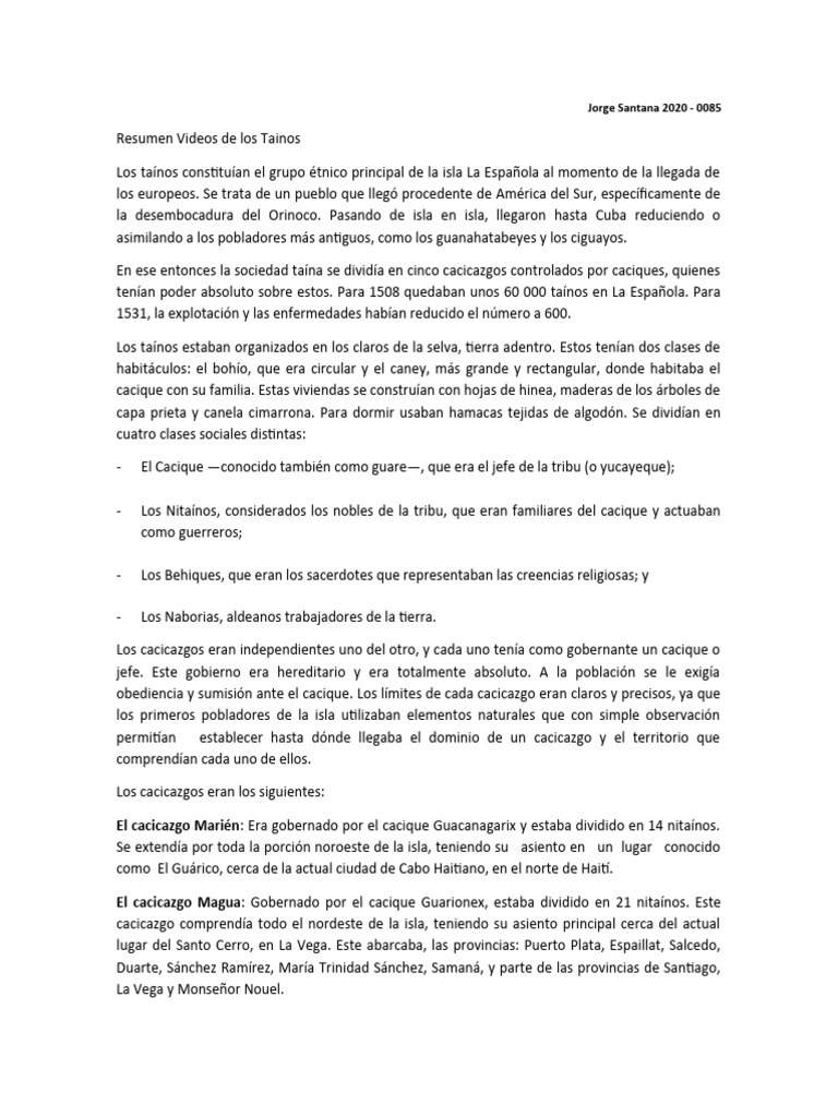 Resumen Videos de Los Tainos | PDF | Pueblos Indígenas de las Américas