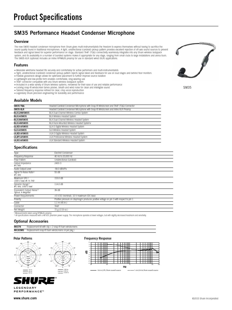 sm35 Specification Sheet English | PDF | Microphone | Headphones