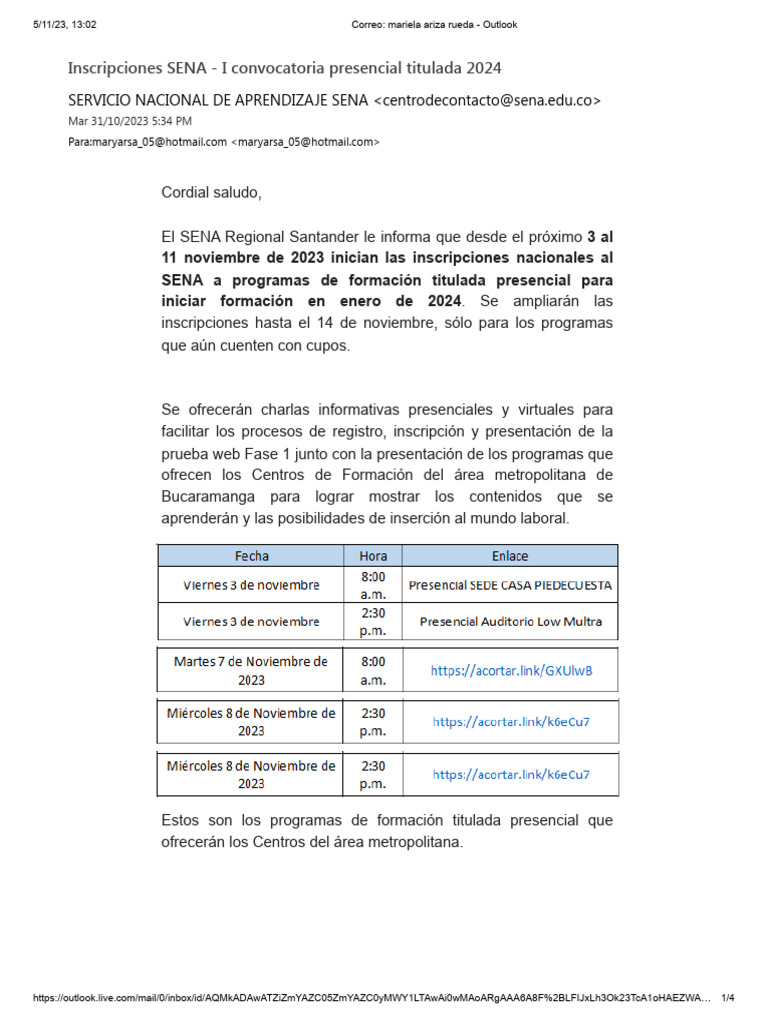 Inscripcion SENA 2024 | PDF