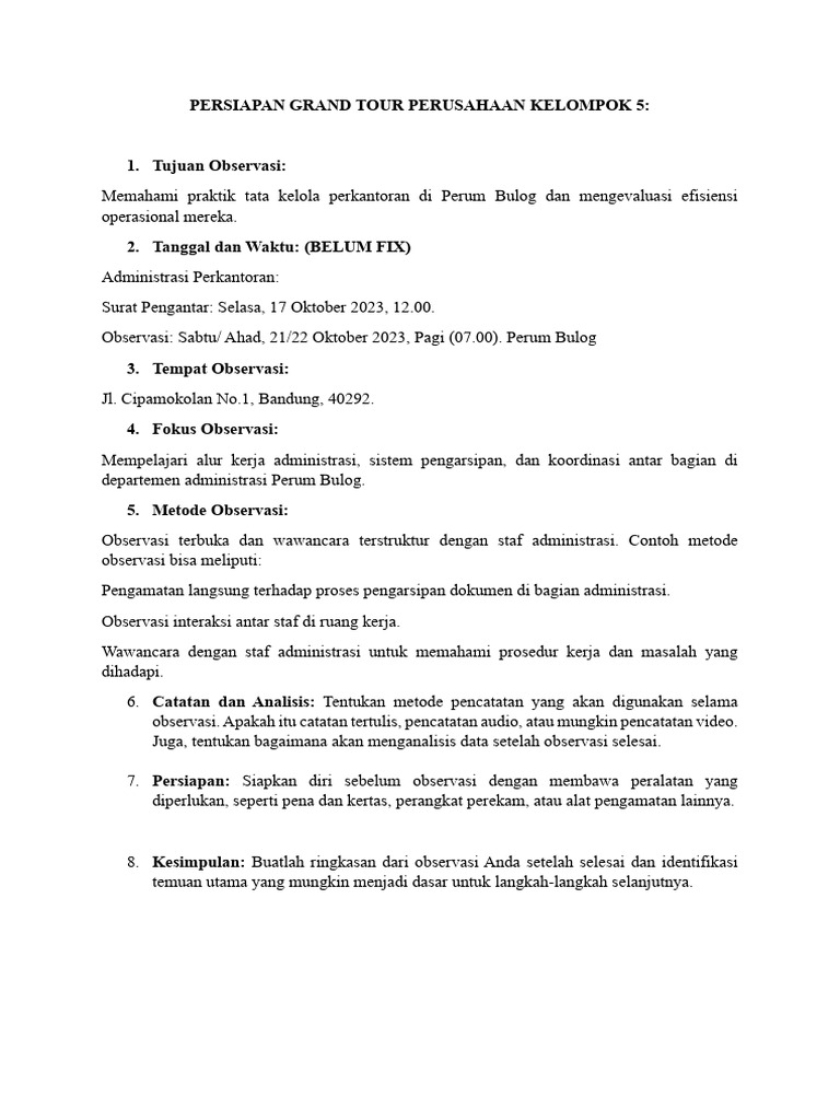 Tujuan Observasi KEL 5 | PDF