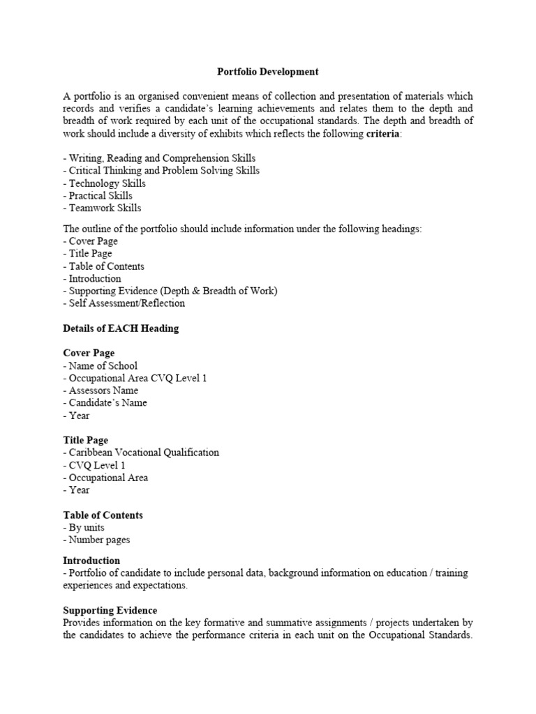 CVQ Students Portfolio Guide | PDF