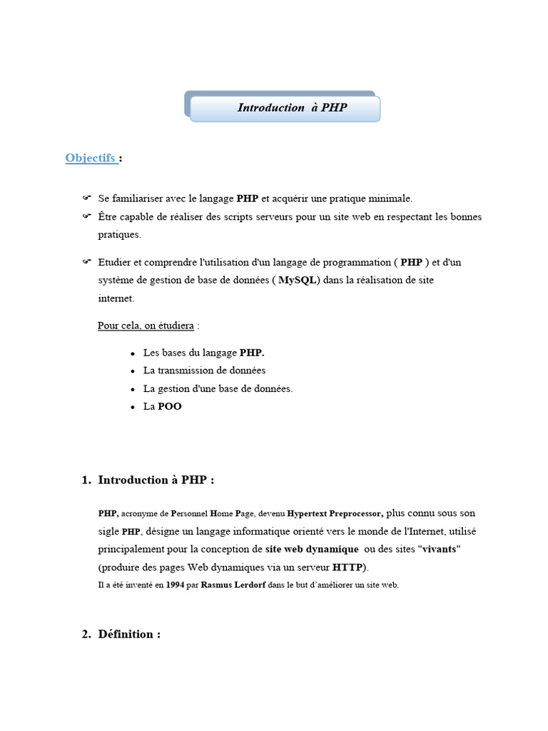 Introduction et Fonctionnalités de PHP | PDF | PHP | Internet