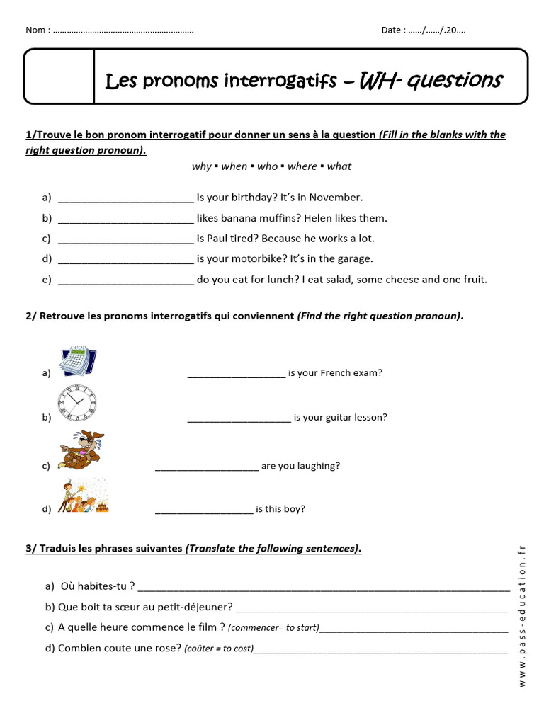 Exercices sur les pronoms interrogatifs | PDF