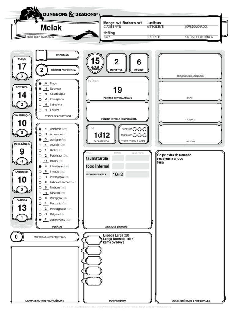 D&D 5E - Ficha de Personagem Automática - Biblioteca Élfica (1) (3) | PDF | Dungeons & Dragons ...