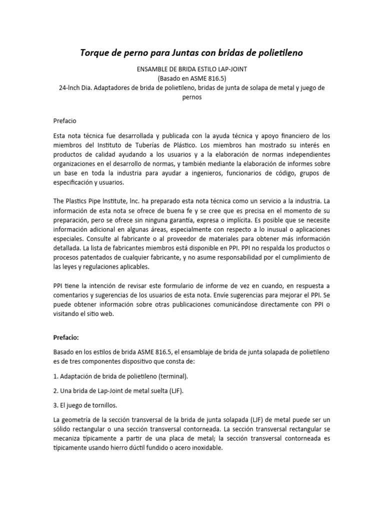 Torque en Juntas de Bridas de Polietileno | PDF | Tornillo | Tuerca ...