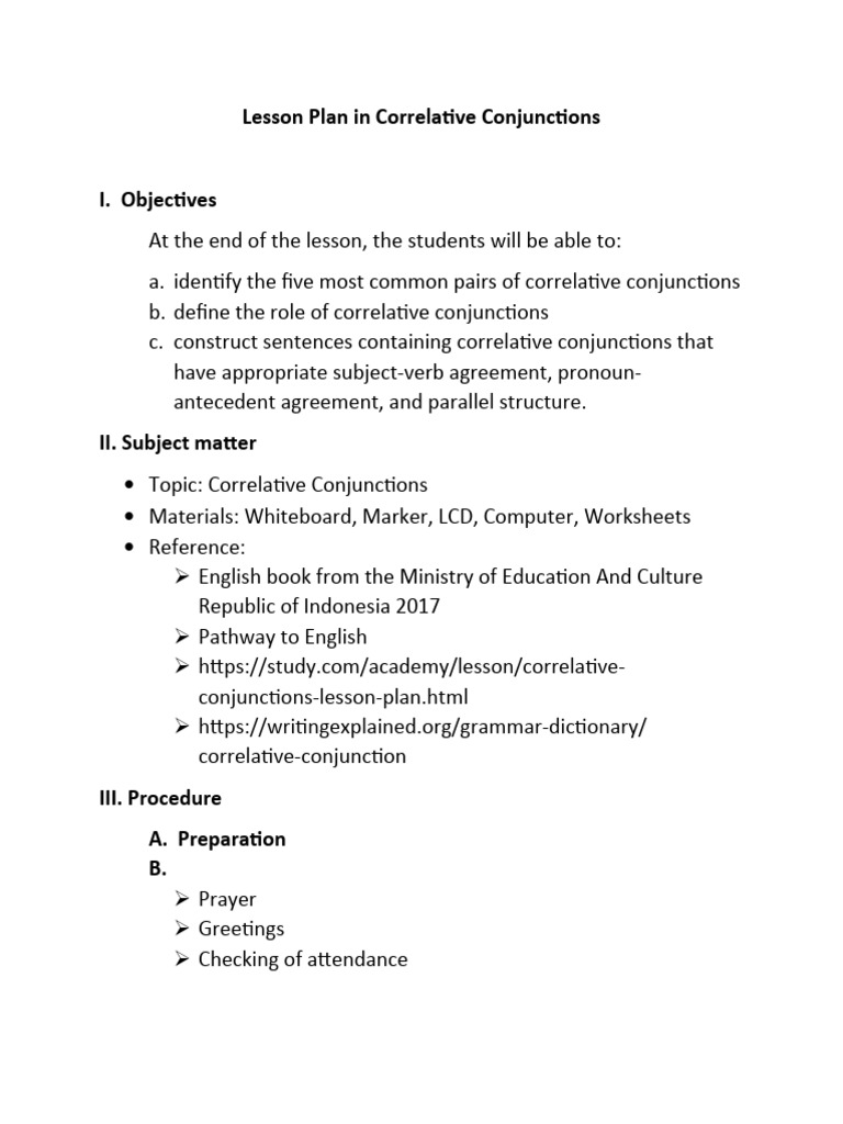 Correlative Conjunctions Lesson Plan | PDF