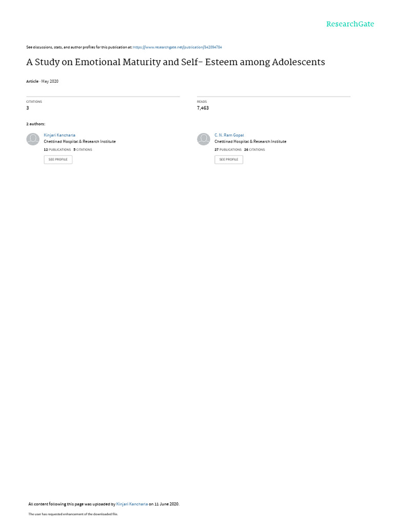 A Study On Emotional Maturity and Self Esteem Among Adolescents - May - 2020 - 1589879447 ...