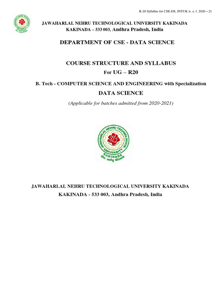 Cse-ds 1&2 Years Cs&Syllabus Ug r20 | PDF | C (Programming Language ...