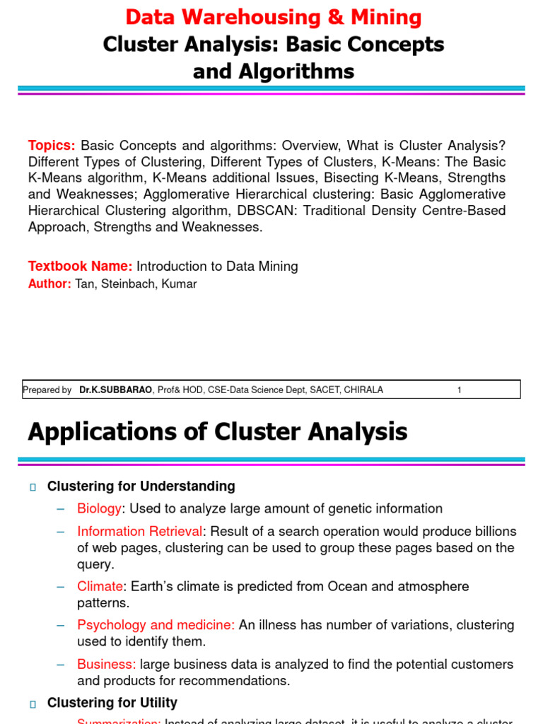 Unit 5 DWM by DR KSR Cluster Analysis | PDF | Cluster Analysis | Statistical Classification