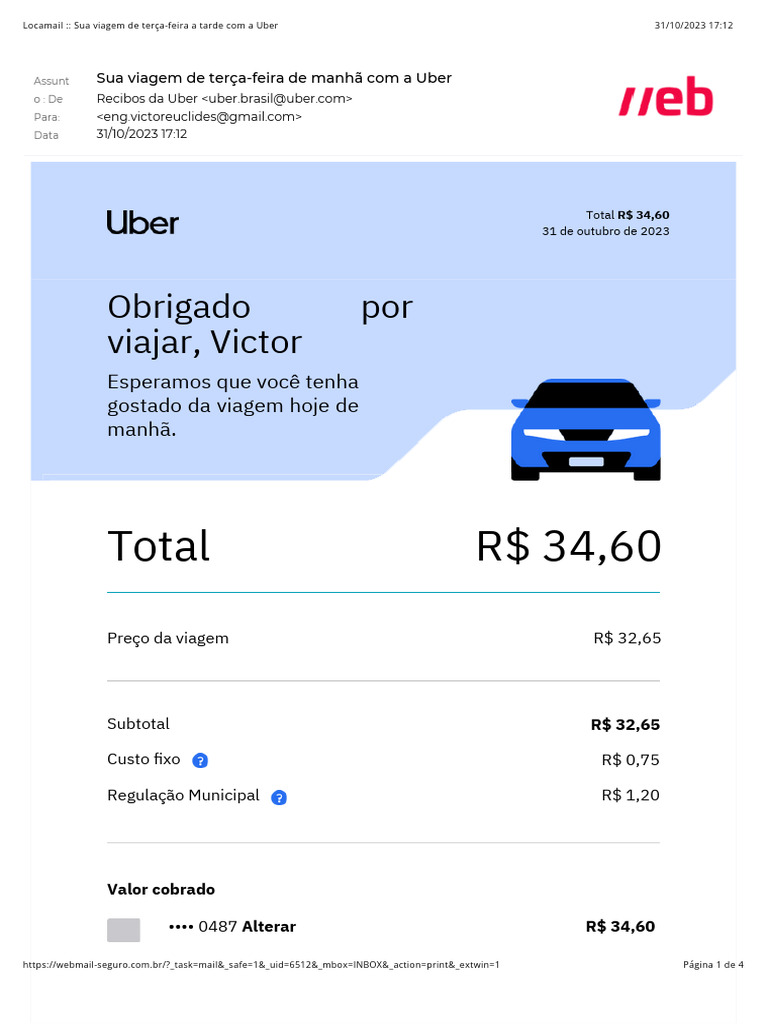 Comprovante Uber - 7658684 PDF | PDF | Indústrias de serviços