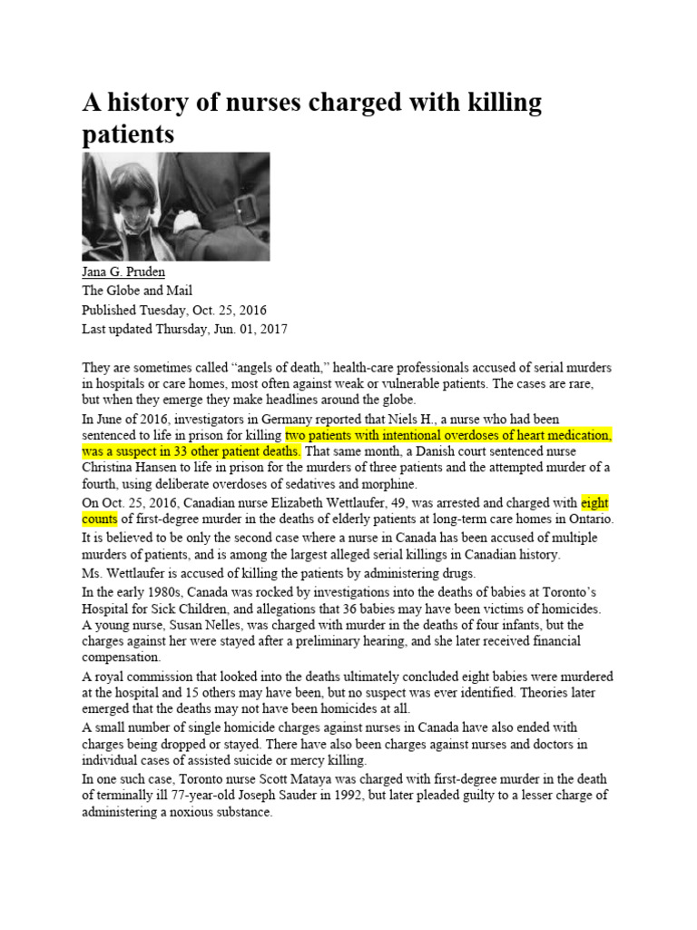 A History of Nurses Charged With Killing Patients | PDF | Murder ...