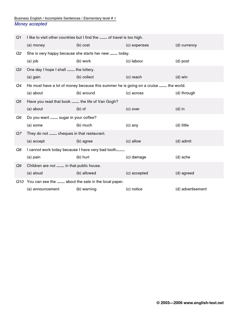 Business English Tests Cutted | PDF