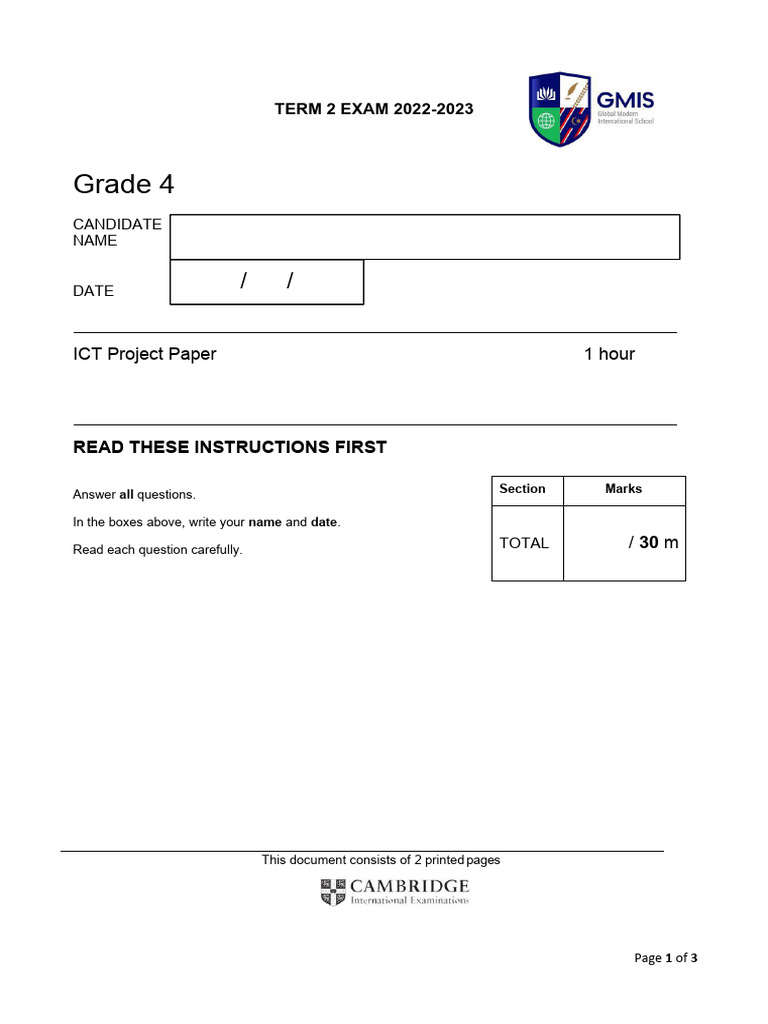 Grade 4 ICT Term 2 Exam Paper | PDF | Science & Mathematics ...