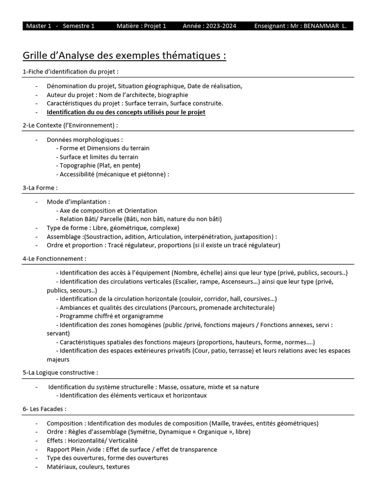 Grille d'Analyse Thématique Projet Bâtiment | PDF | Escaliers