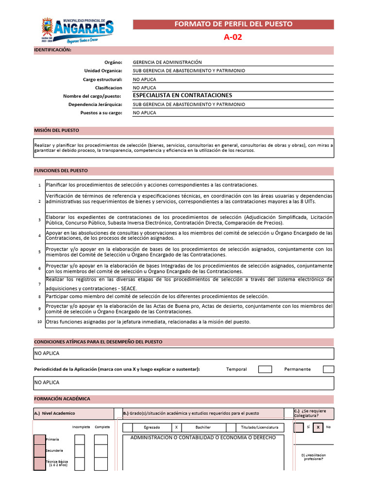 Formato - Abastecimiento - Mpal. Esp Contratac | PDF | Licenciatura | Logística