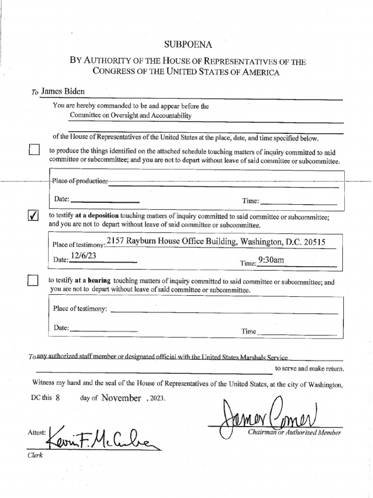 Subpoena James Biden | PDF
