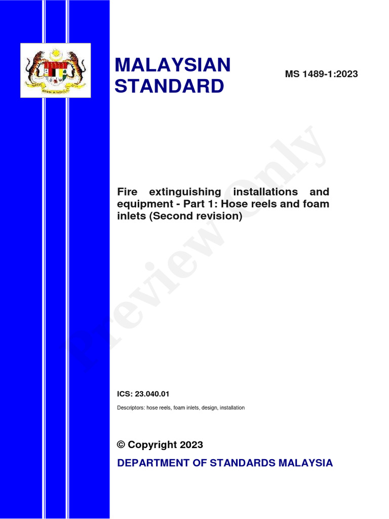 MS 1489-1-2023 | PDF | Malaysia | Firefighting