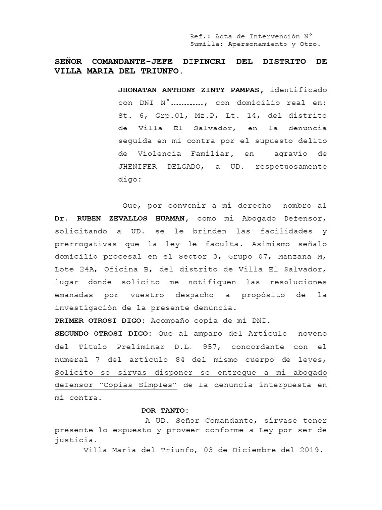 Apersonamiento Comisaria Jordan | PDF | Ciencias sociales | Derecho