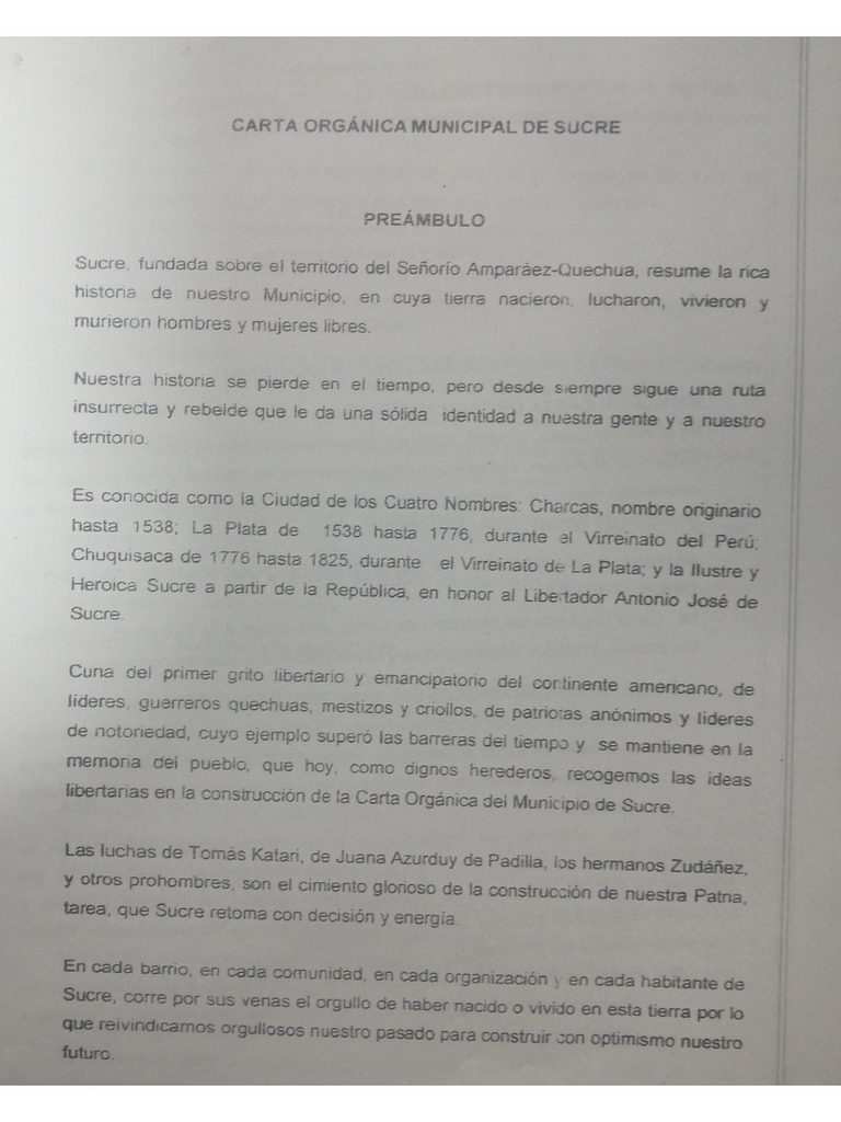 Carta Organica Sucre PDF | PDF