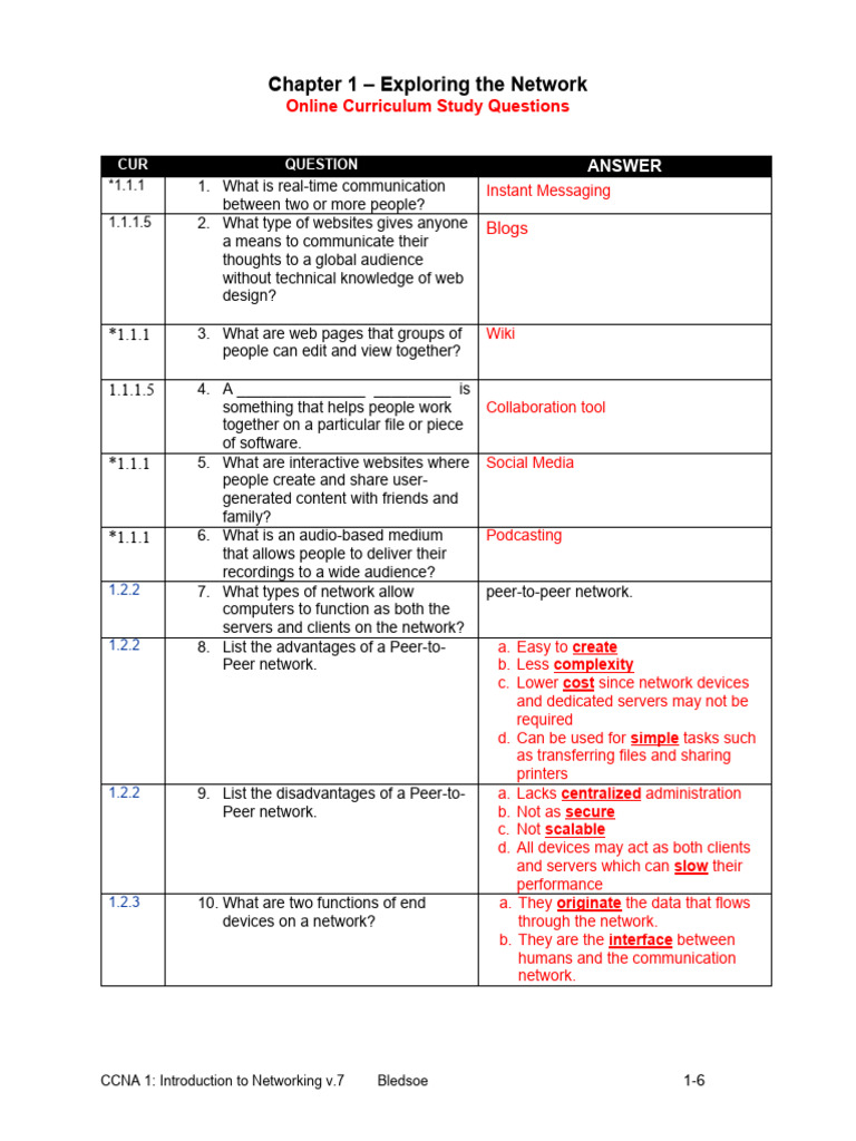 CCNA 1 Module 1 Study Guide | PDF | Computer Network | Internet Access