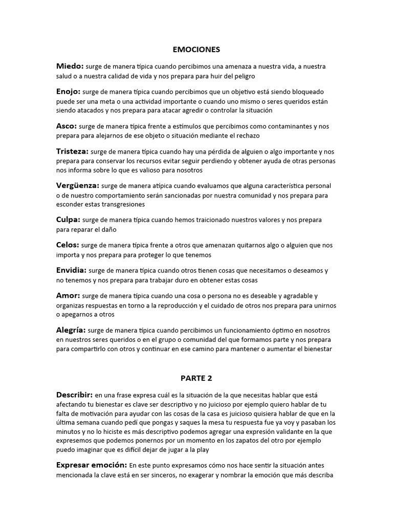 Emociones, Describir, Expresar Emocion, Asertividad y Reforzar. | PDF ...