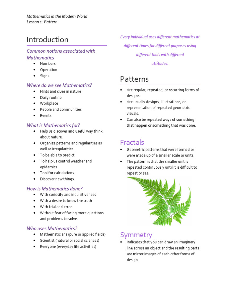 MMW Lesson 1 Patterns | PDF | Pattern | Mathematics