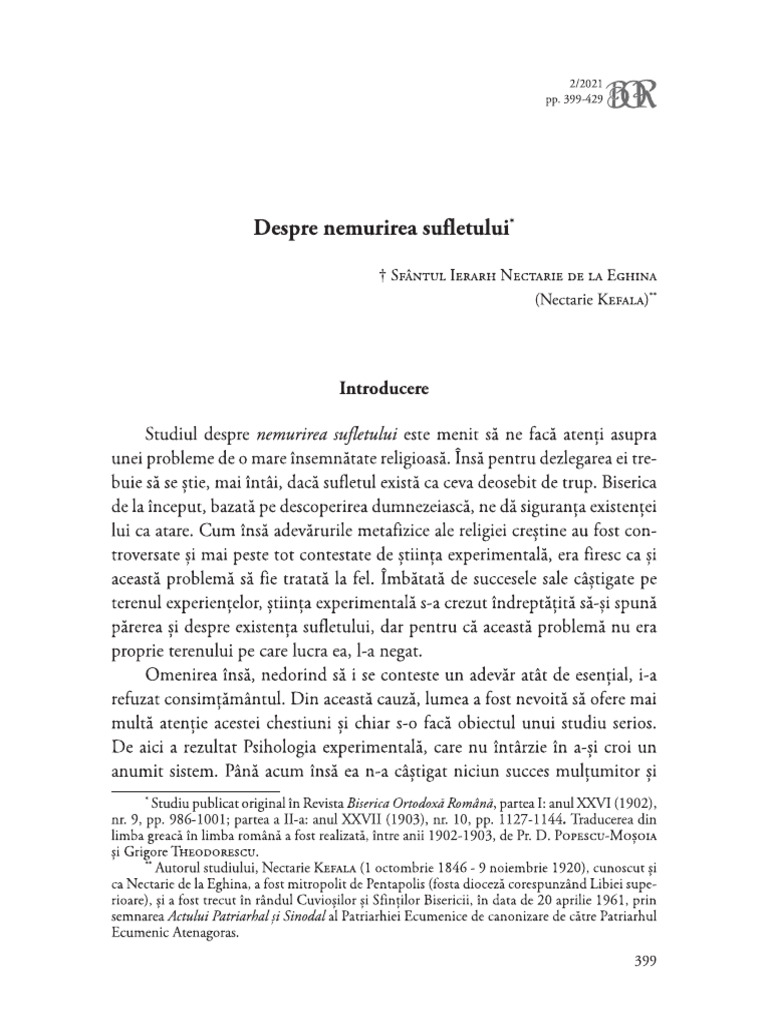Sfântul Nectarie de Eghina, Despre Nemurirea Sufletului | PDF