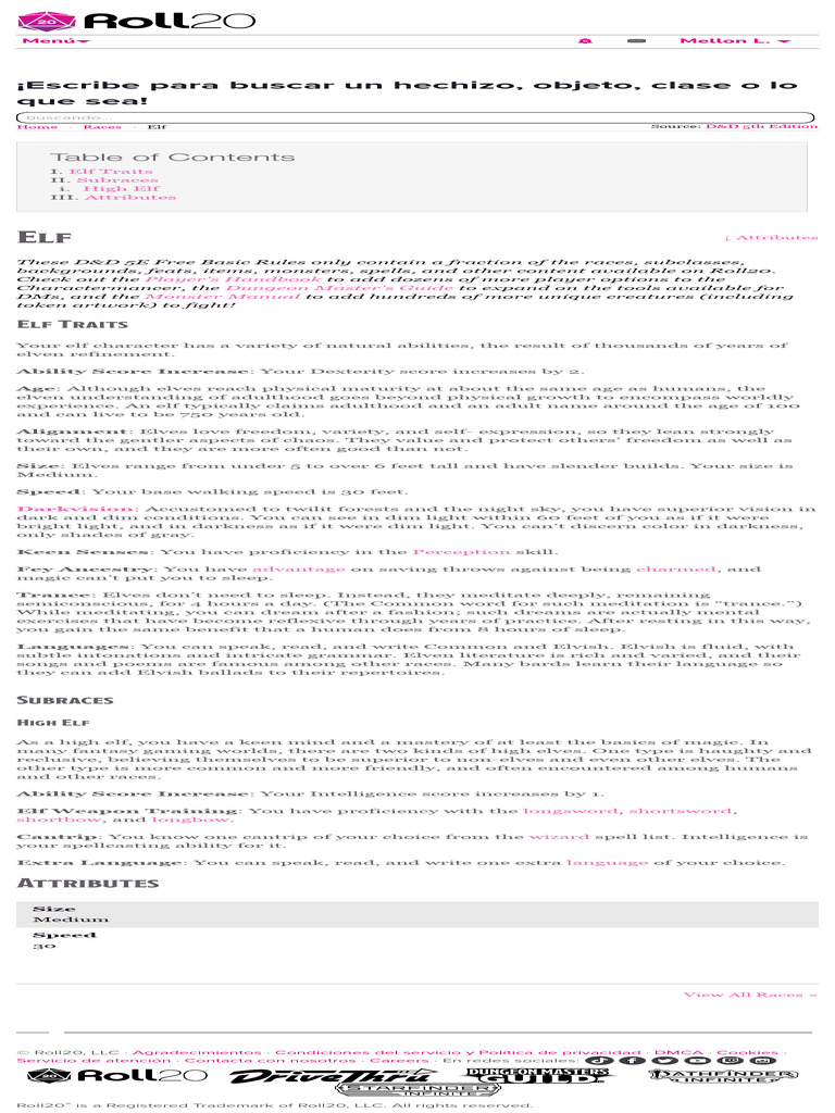 Elf - D&D 5th Edition On Roll20 Compendium | PDF | Elf (Dungeons & Dragons) | Dungeons & Dragons