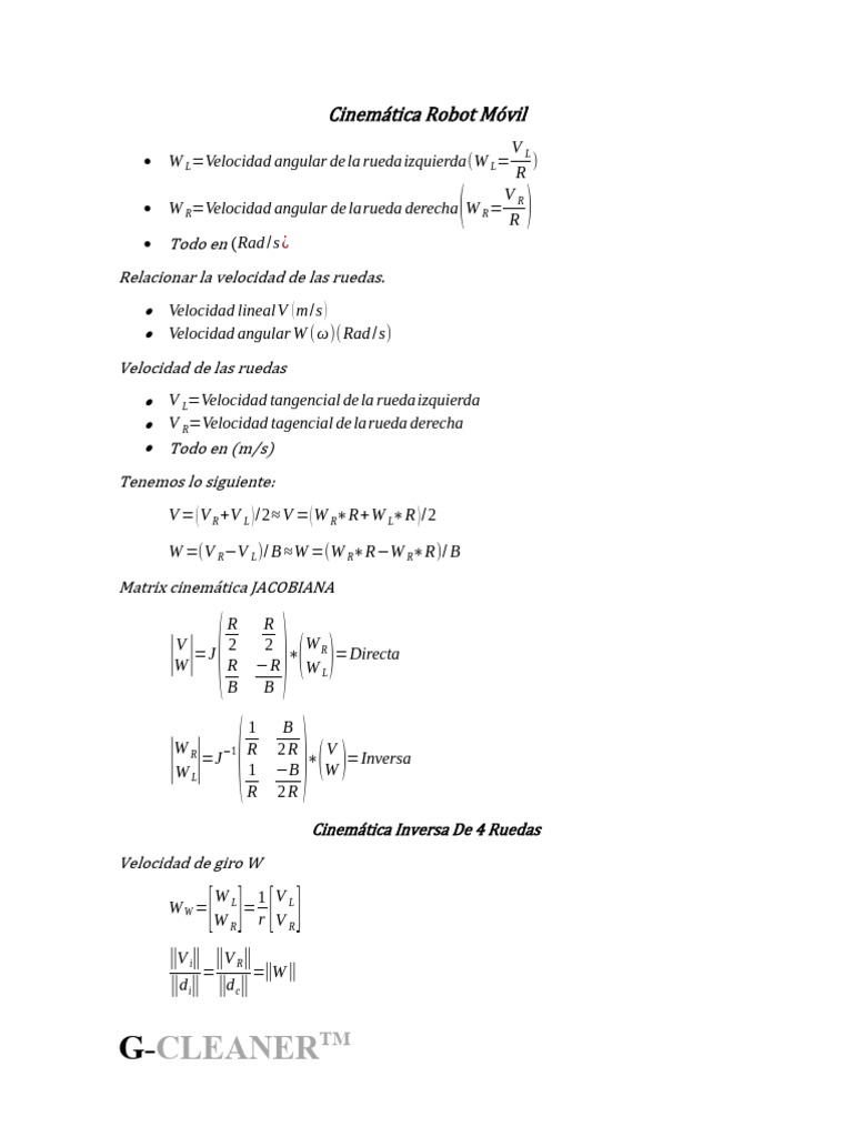 Formulas Robot Móvil | PDF | Fenómenos científicos | Velocidad