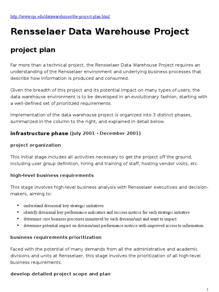 Sample Project Plan | PDF | Data Warehouse | Accountability