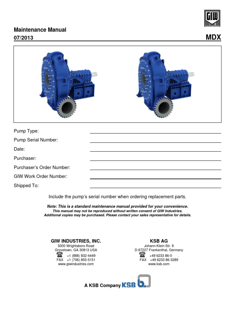 KSB MDX Instructions | PDF | Pump | Bearing (Mechanical)
