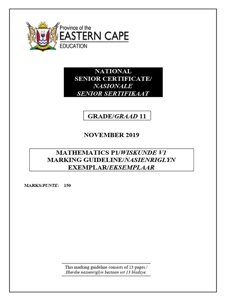 Maths p1 Gr11 Memo Nov 2019 - English+afrikaans2 | PDF Maths p1 Gr11 Memo Nov 2019 - English+afrikaans2 | PDF