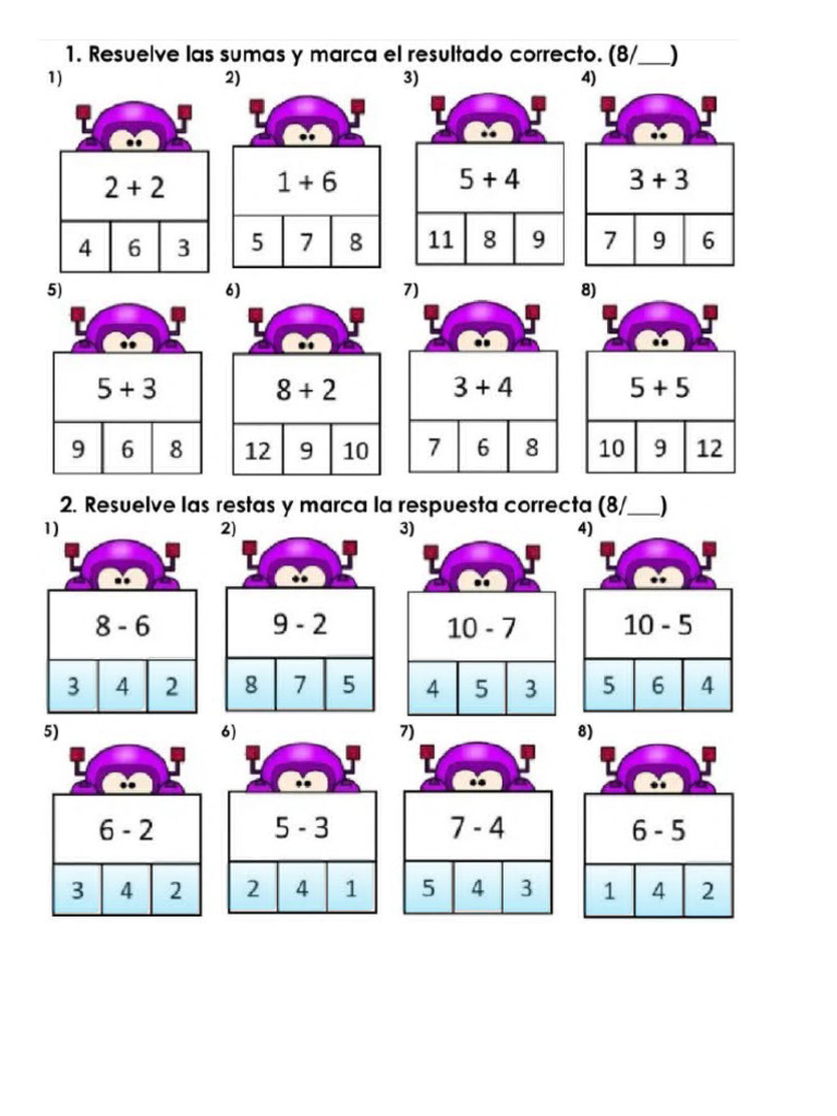 PRUEBA SUMA Y RESTA | PDF