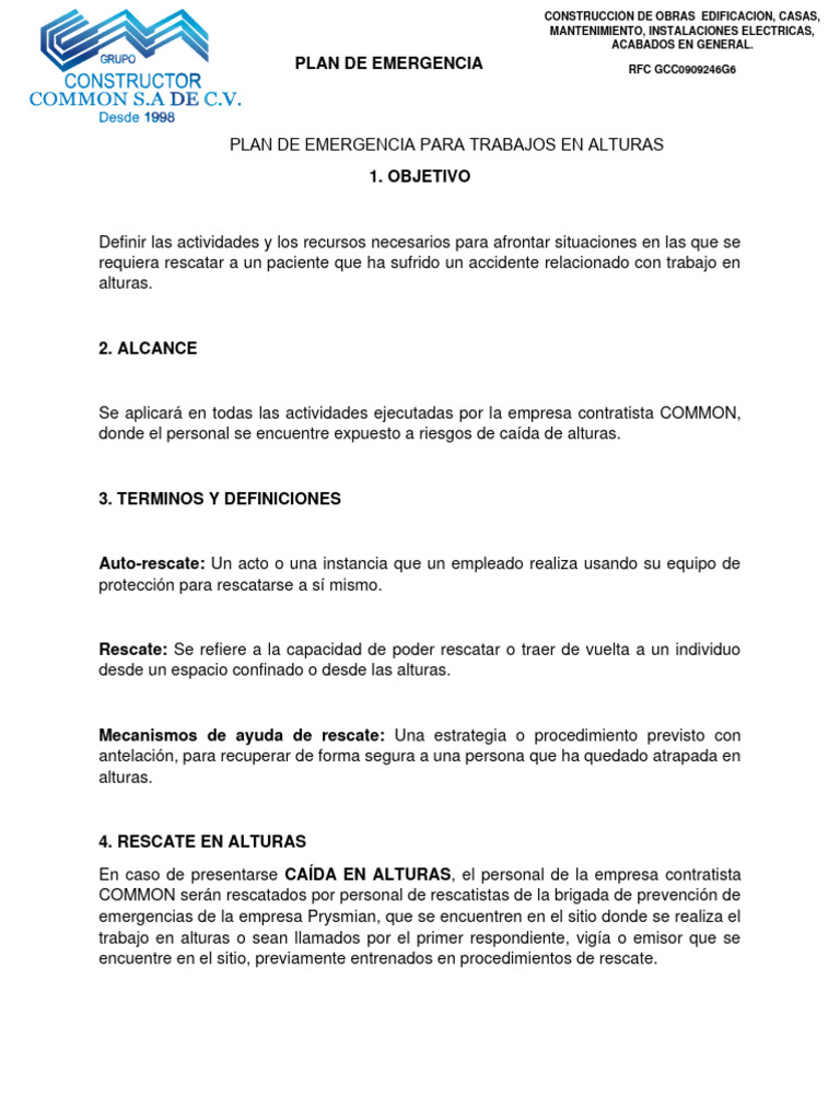Plan de Emergencias para Trabajos en Alturas | PDF