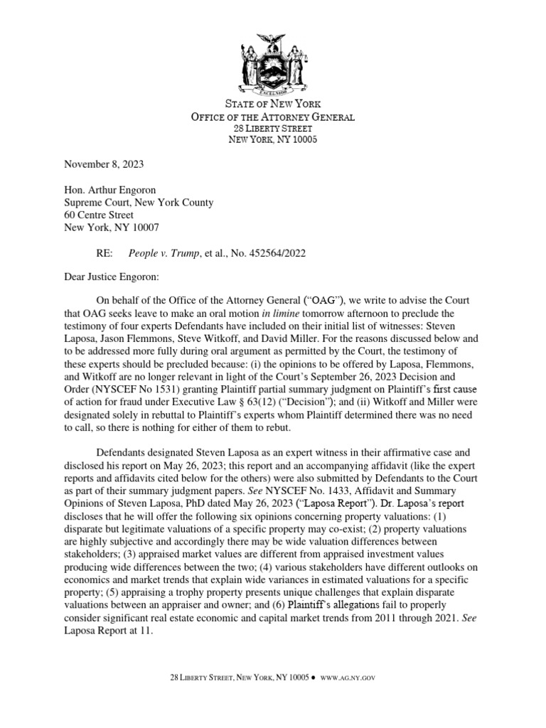 OAG Motion to Exclude Expert Testimony | PDF | Valuation (Finance ...