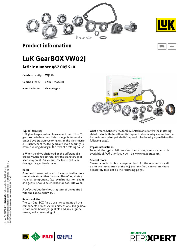 Luk_Product_Info_GearBOX_VW_02J_210x297_LowRes_EN | PDF | Manual ...