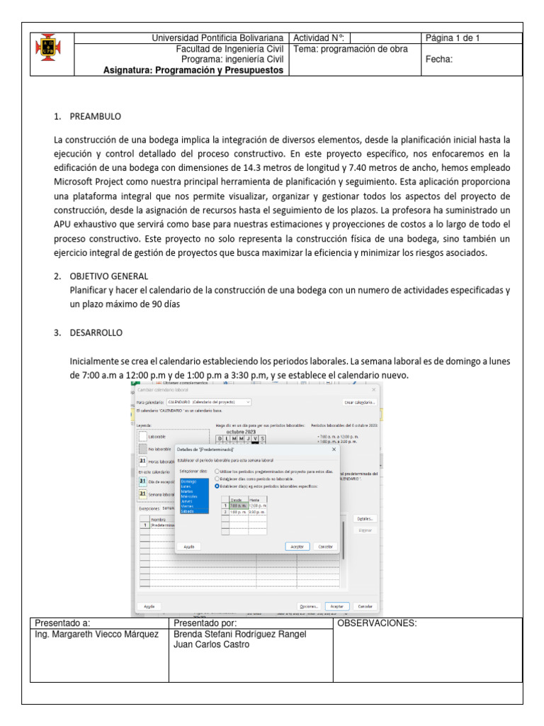 Informe Actividad de Project | PDF | Presupuesto | Ingeniero civil