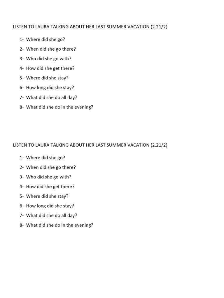 Listening - My Last Summer Vacation - Level 2 | PDF