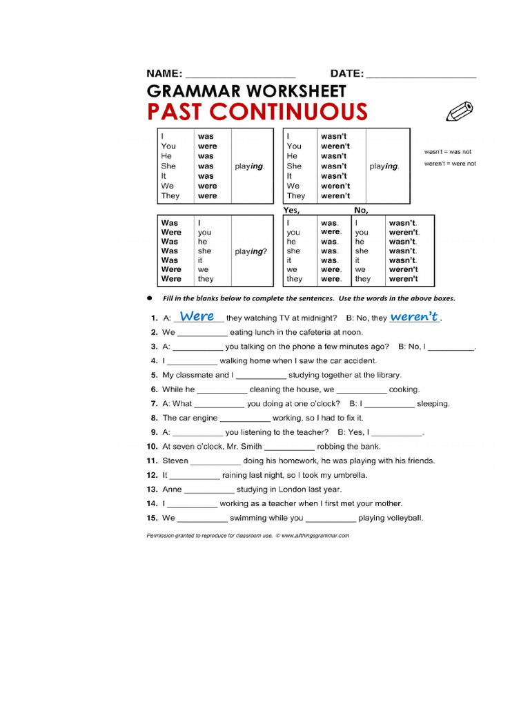 Pasado Continuo. 5° Primaria | PDF