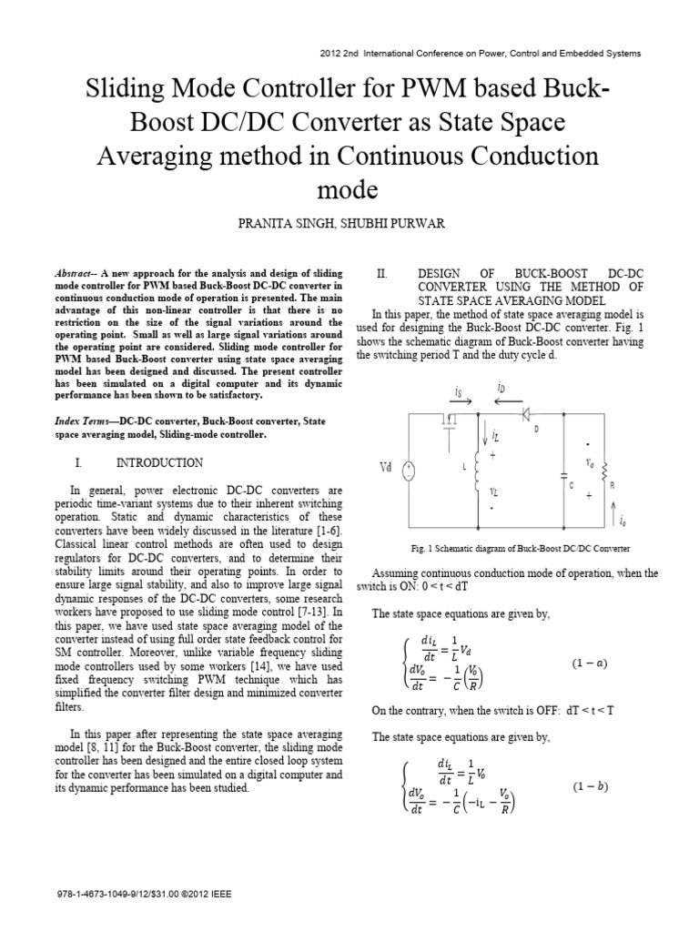 Sliding Mode Controller For PWM Based Buck-Boost DC/DC Converter As State Space Averaging Method ...